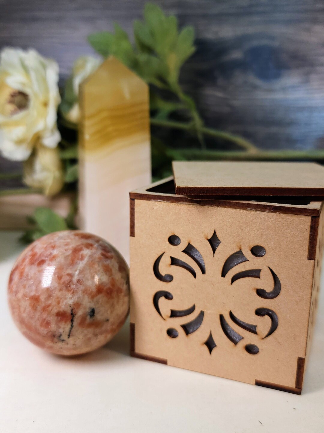 Sunstone Crystal Sphere With Wooden Box Feldspar Sphere Crystal Gift ...