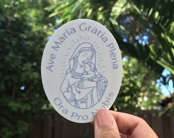 Auspice Maria Sticker, Catholic Sticker, Virgin Mary, Ave Maria CLEAR ...