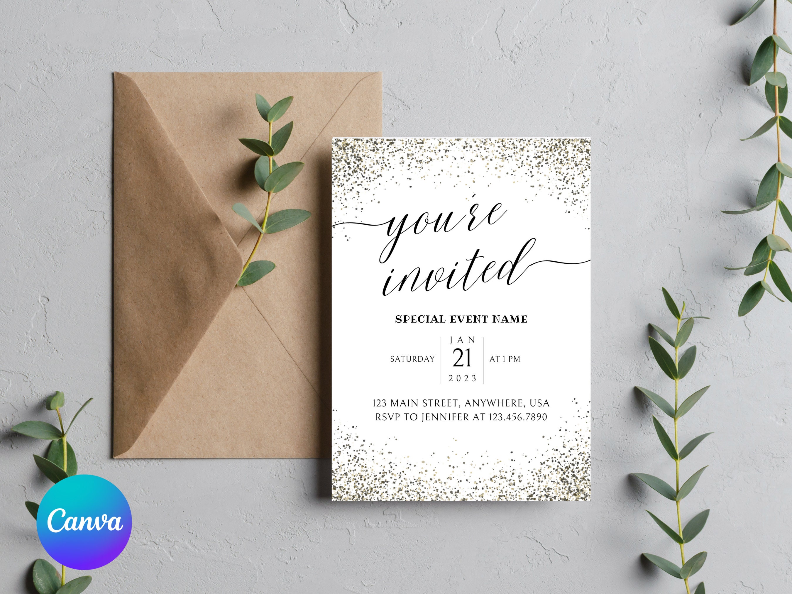 Modern Classic You're Invited Black & Gold Editable Invitation ...