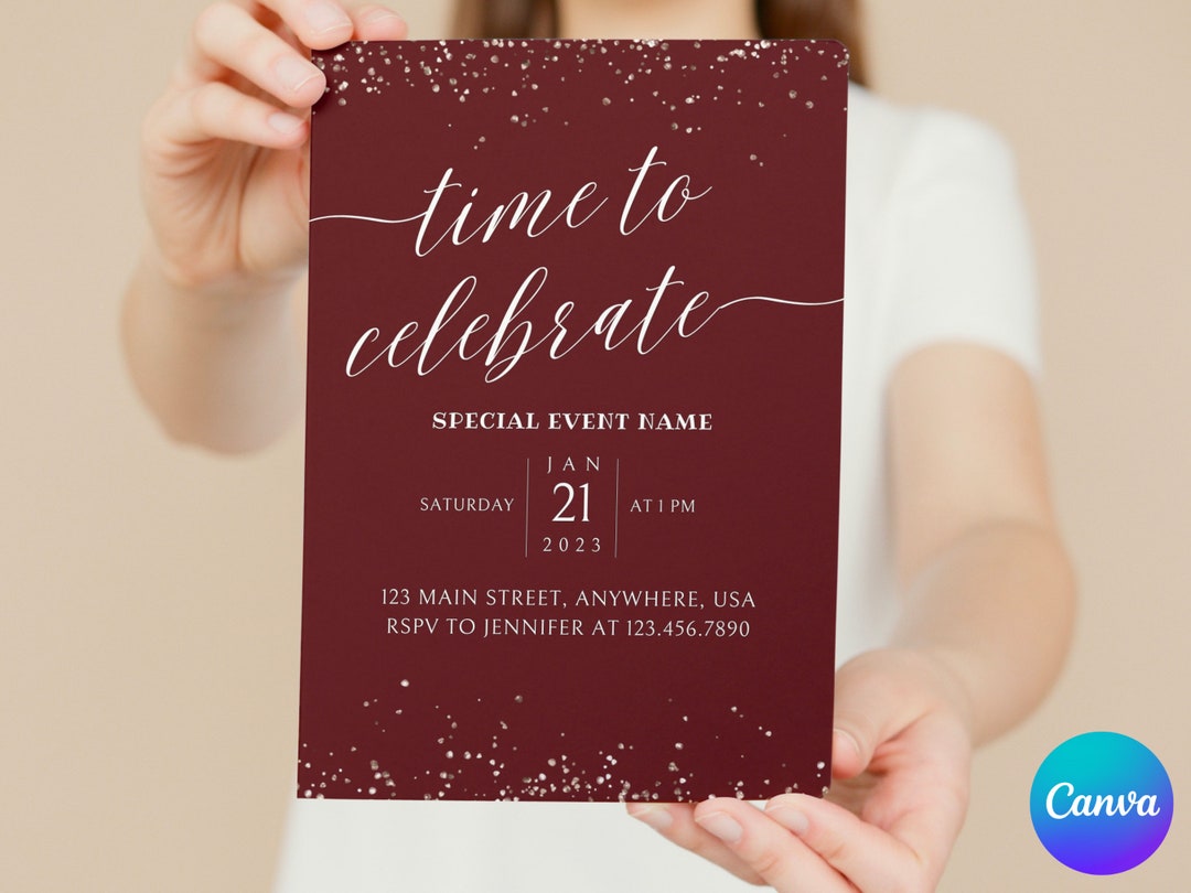 Modern Classic Time to Celebrate Maroon Editable Invitation Printable ...
