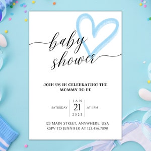 Blue Heart Baby Shower Editable Invitation Printable Instant Download ...