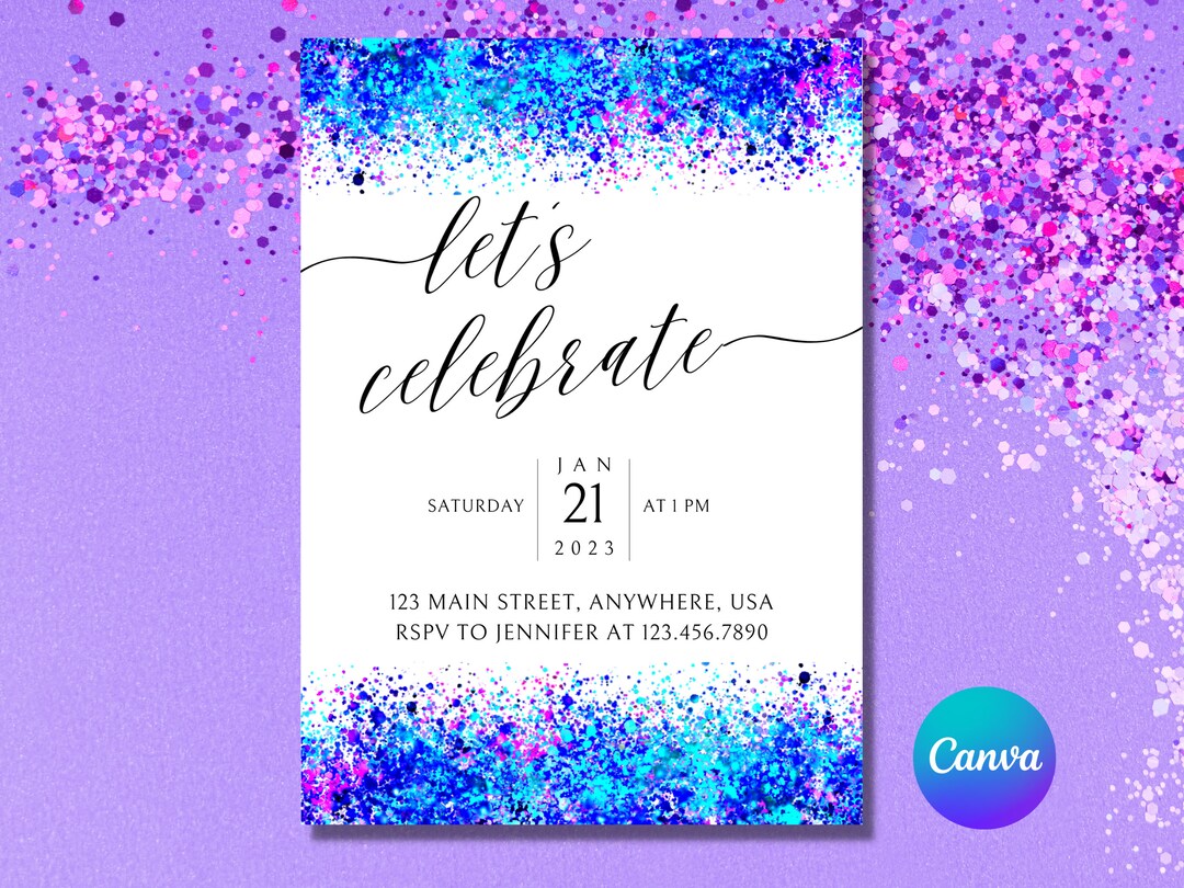 Modern Classic Paint Splatter Let's Celebrate Editable Invitation ...