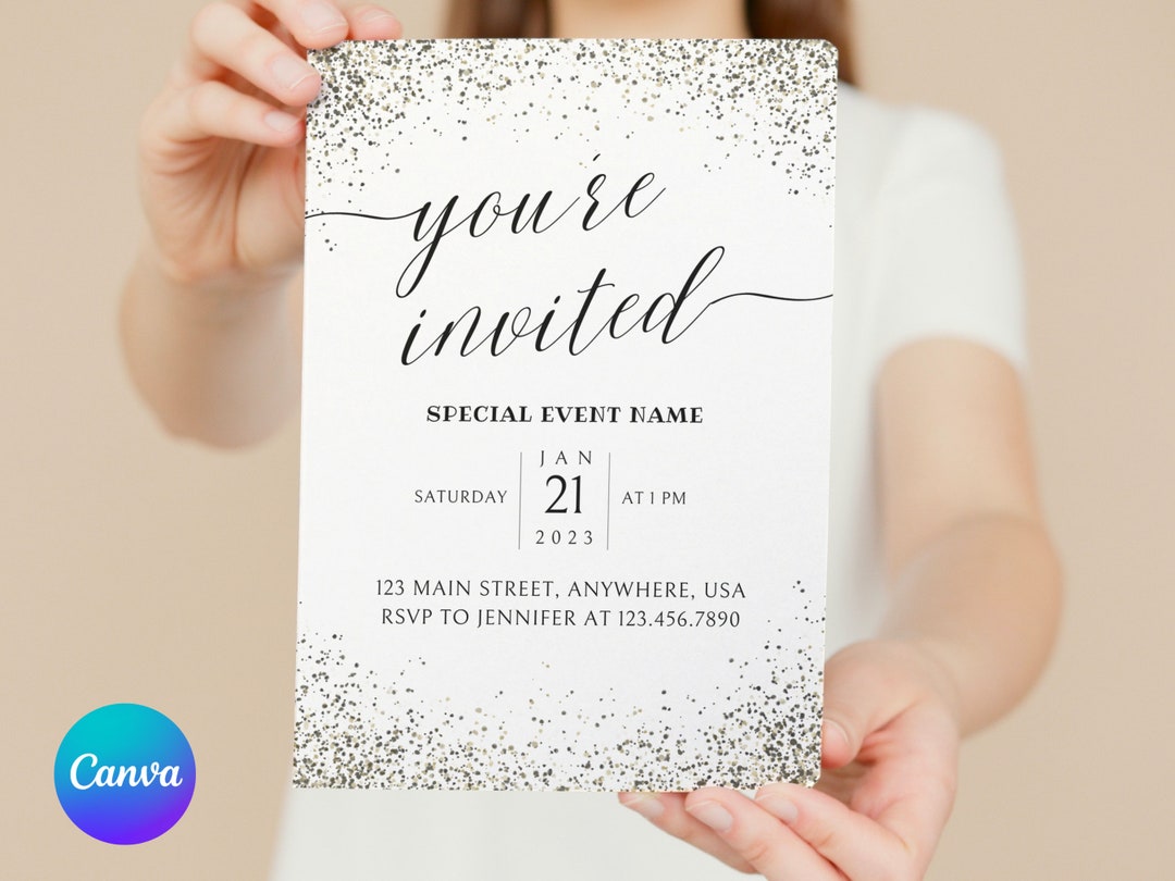 Modern Classic You're Invited Black & Gold Editable Invitation ...