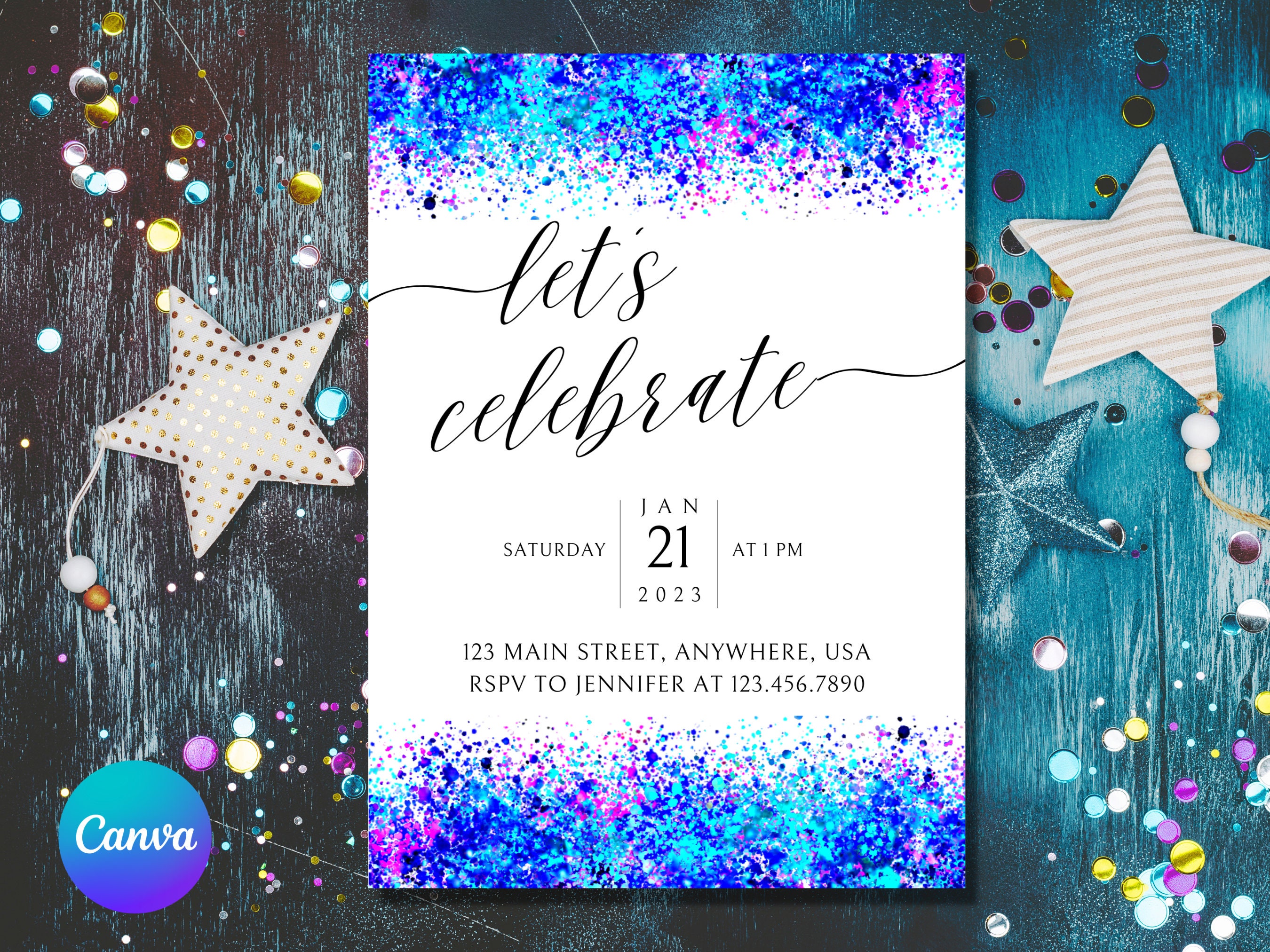 Modern Classic Paint Splatter Let's Celebrate Editable Invitation ...