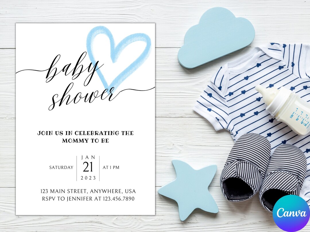 Blue Heart Baby Shower Editable Invitation Printable Instant Download ...