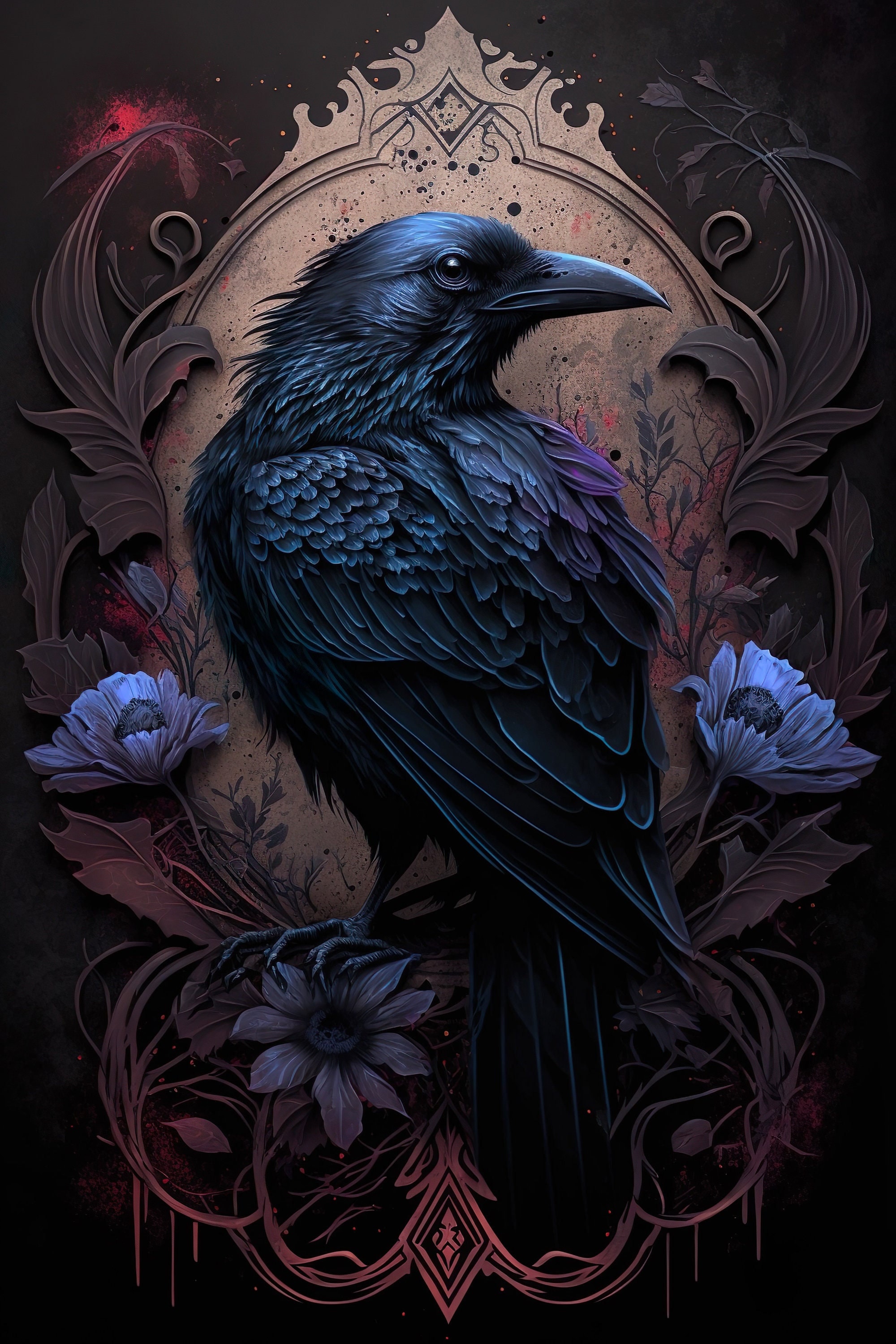 Digital Gothic Raven Print Printable Raven Wall Art Digital Etsy