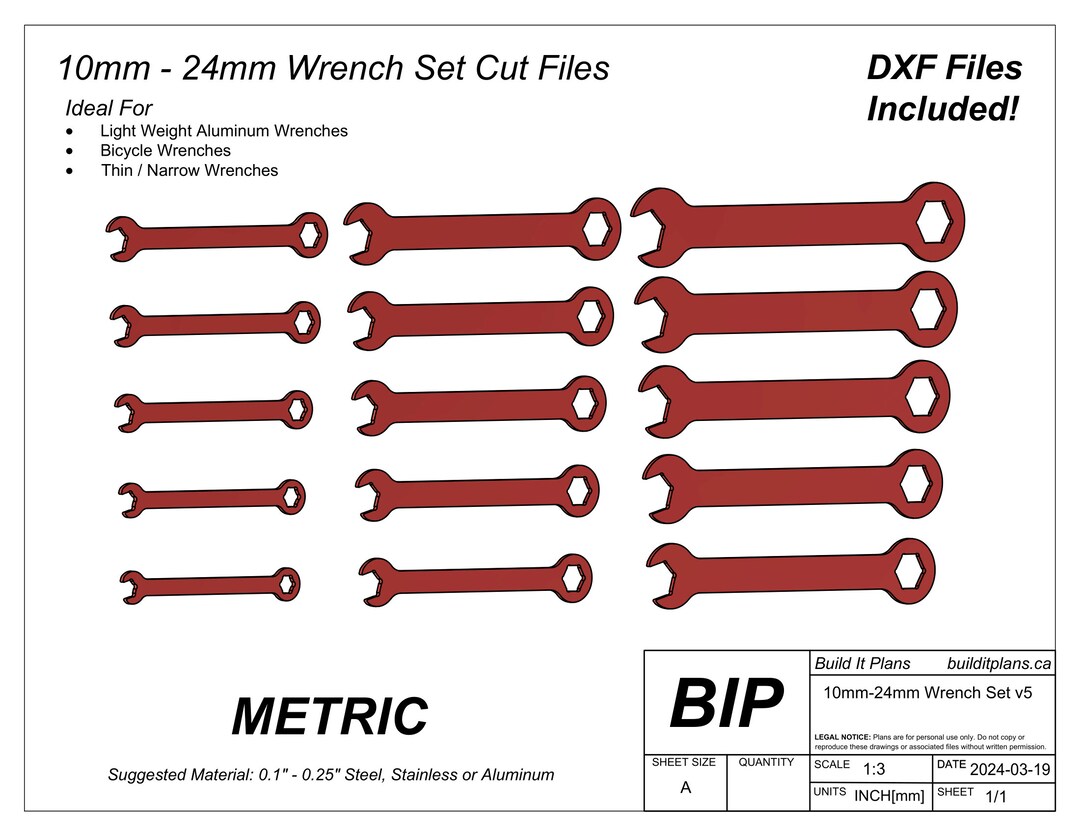 Metric Wrench DXF Pack – 10mm to 24mm Spanner Cut Files - Etsy