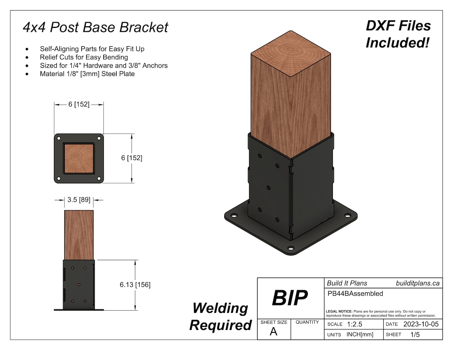 4x4 Post Base Bracket DXF Files: Pergola Base, Wall Mount (digital ...