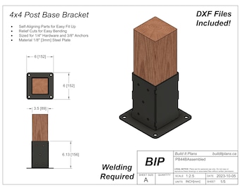 6x6 Full Dimension Post Base Bracket DIY Cut Files Base Bracket or Wall ...