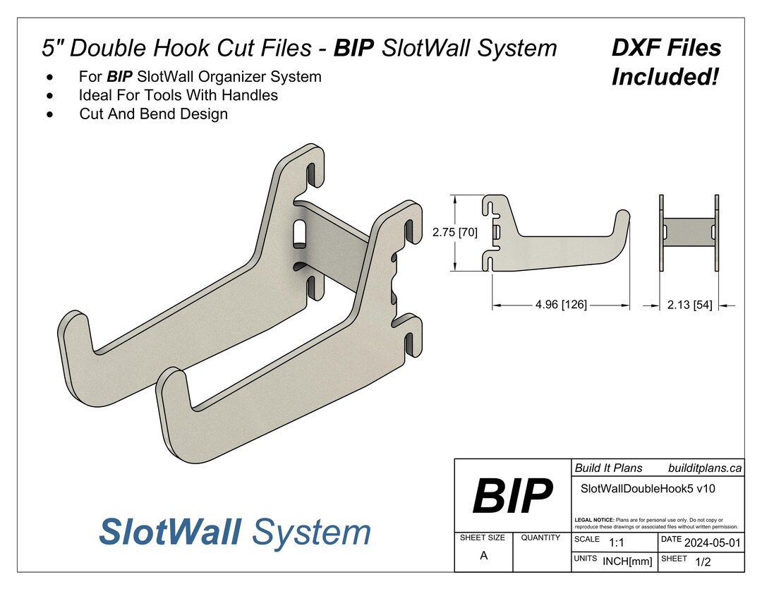 Slotwall 5" Double Hook DXF Cut Files for DIY Slatwall Hanger - Etsy