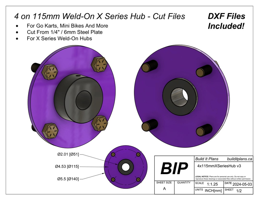 4x115mm Go Kart Hub Cut Files for 4 Bolt 115mm PCD Wheel Hub - DXF ...
