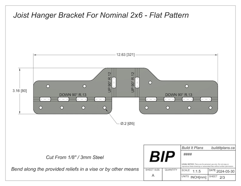 2x6 Joist Hanger Bracket DXF Cut File - 2x6 Bracket File - Etsy