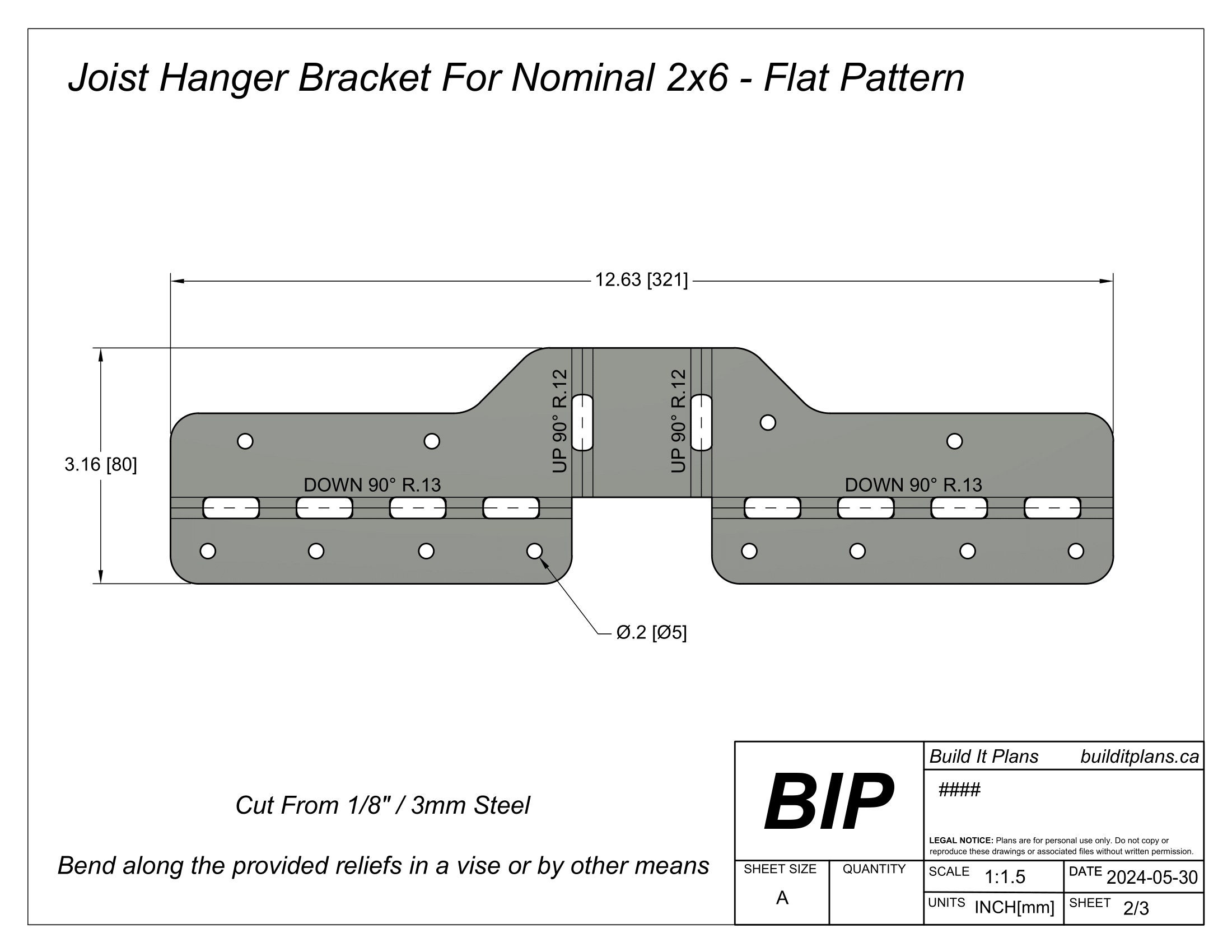 2x6 Joist Hanger Bracket Cut File Mounting Bracket DXF Plasma File for ...