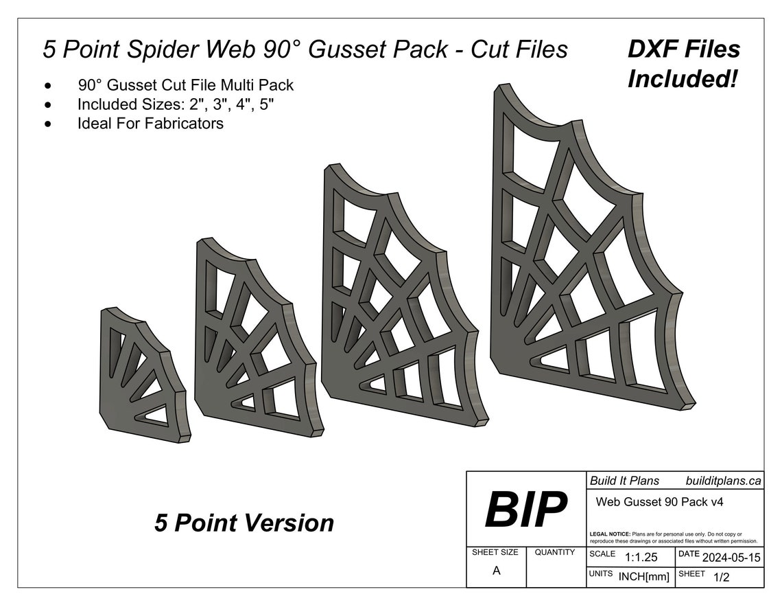 Spider Web Corner Gusset Cut Files Pack for Fabricators 5 Point Style ...