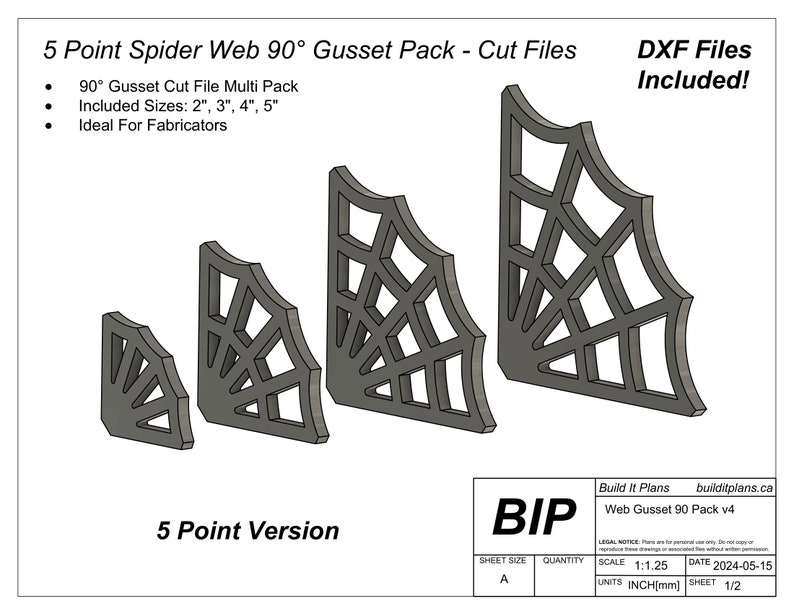 Spider Web Corner Gusset Cut Files Pack for Fabricators 5 Point Style ...