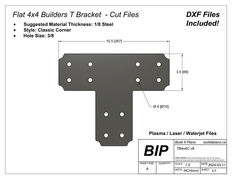 Classic 4x4 Post T Bracket Cut File - Pergola Tee Bracket DXF Plasma ...