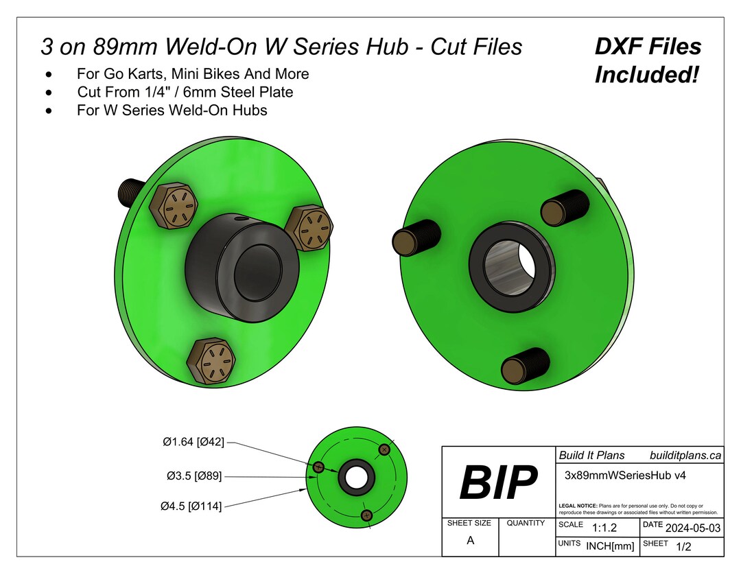 Go Kart Wheel Hub DXF Cut Files: 3x89mm, 3-bolt (digital Download) - Etsy
