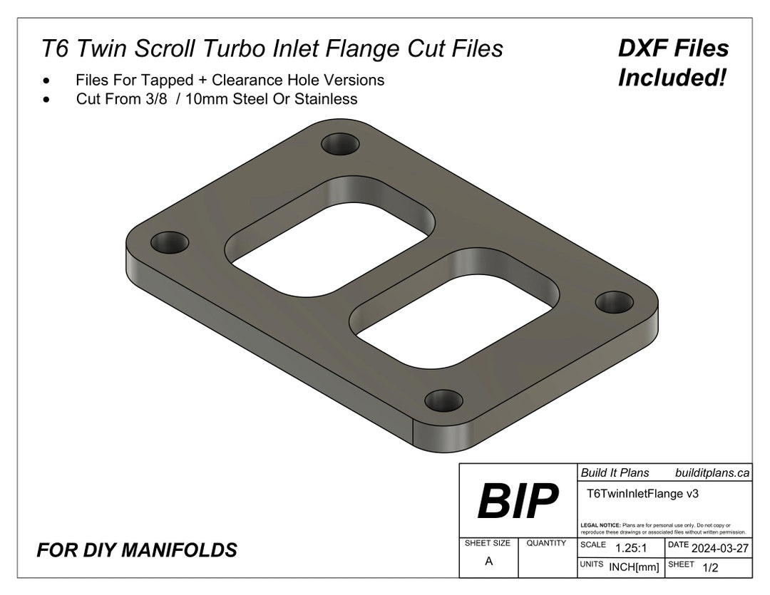 T6 Twin Scroll Turbo Manifold Flange DXF Cut Files (digital Download ...