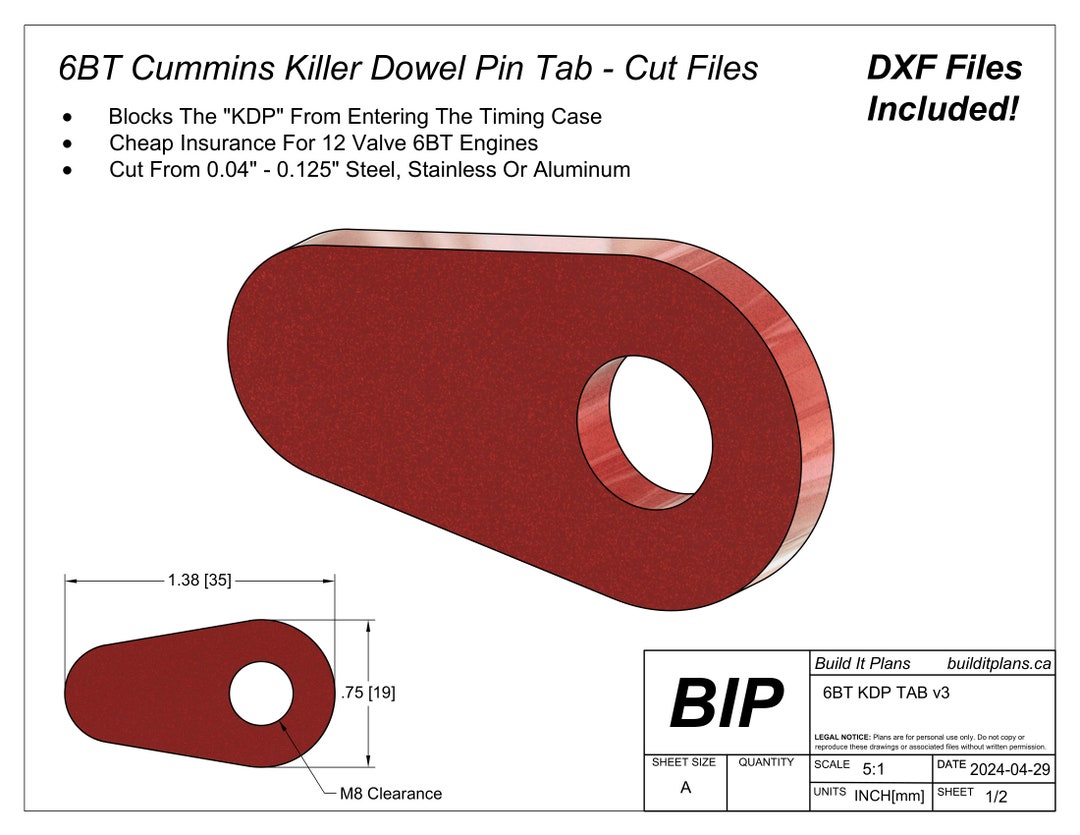 Cummins 6BT KDP Tab DXF – Killer Dowel Pin Fix Plate - Etsy