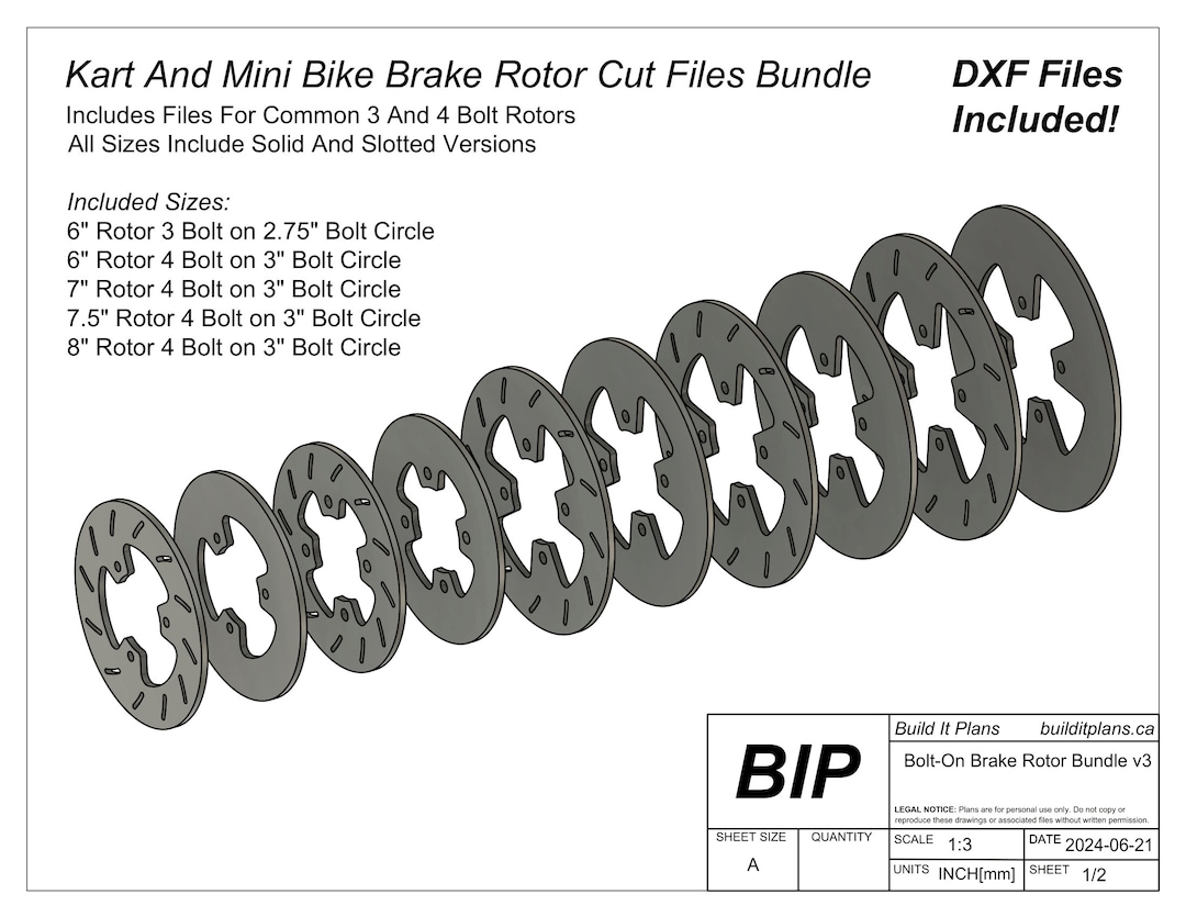 Brake Rotor Cut Files - 6, 7, 7.5 and 8 Inch Brake Disc DXF Plasma Cut ...