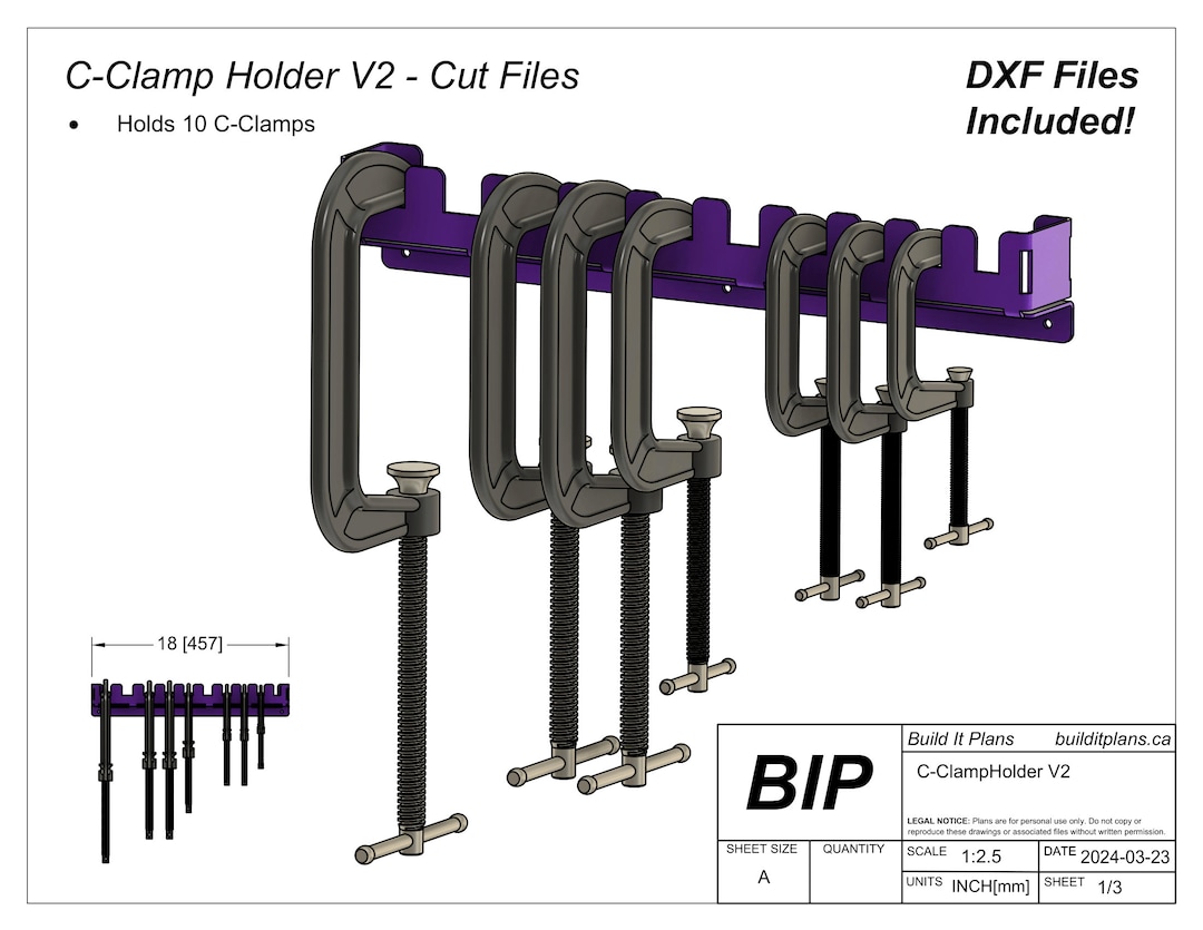 C Clamp Wall Hanger DXF - Clamp Holder Cut Files - Etsy