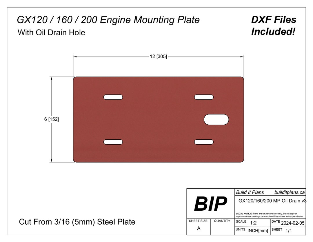 Honda GX120 GX160 GX200 Engine Mounting Plate DXF Cut Files - Etsy
