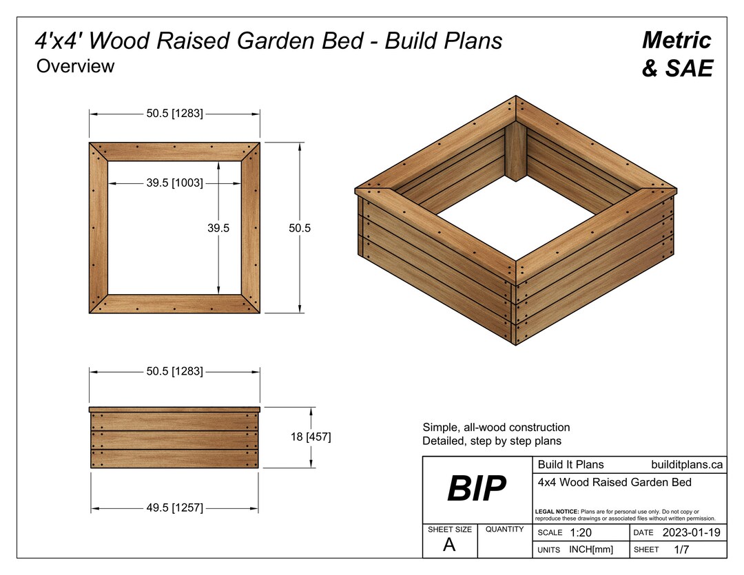 4'x4' Wood Raised Garden Bed Plans for 4x4 Raised Wood Garden Box ...