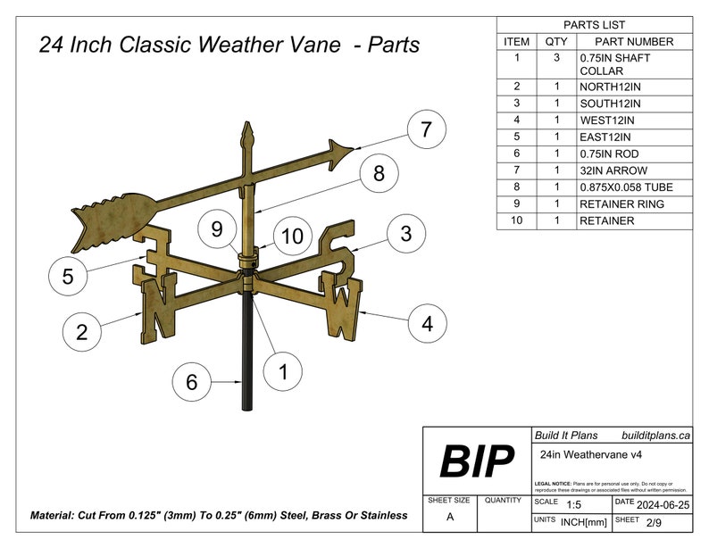 24 Inch Weathervane Cut Files & Plans: CNC Plasma DXF, PDF (digital ...