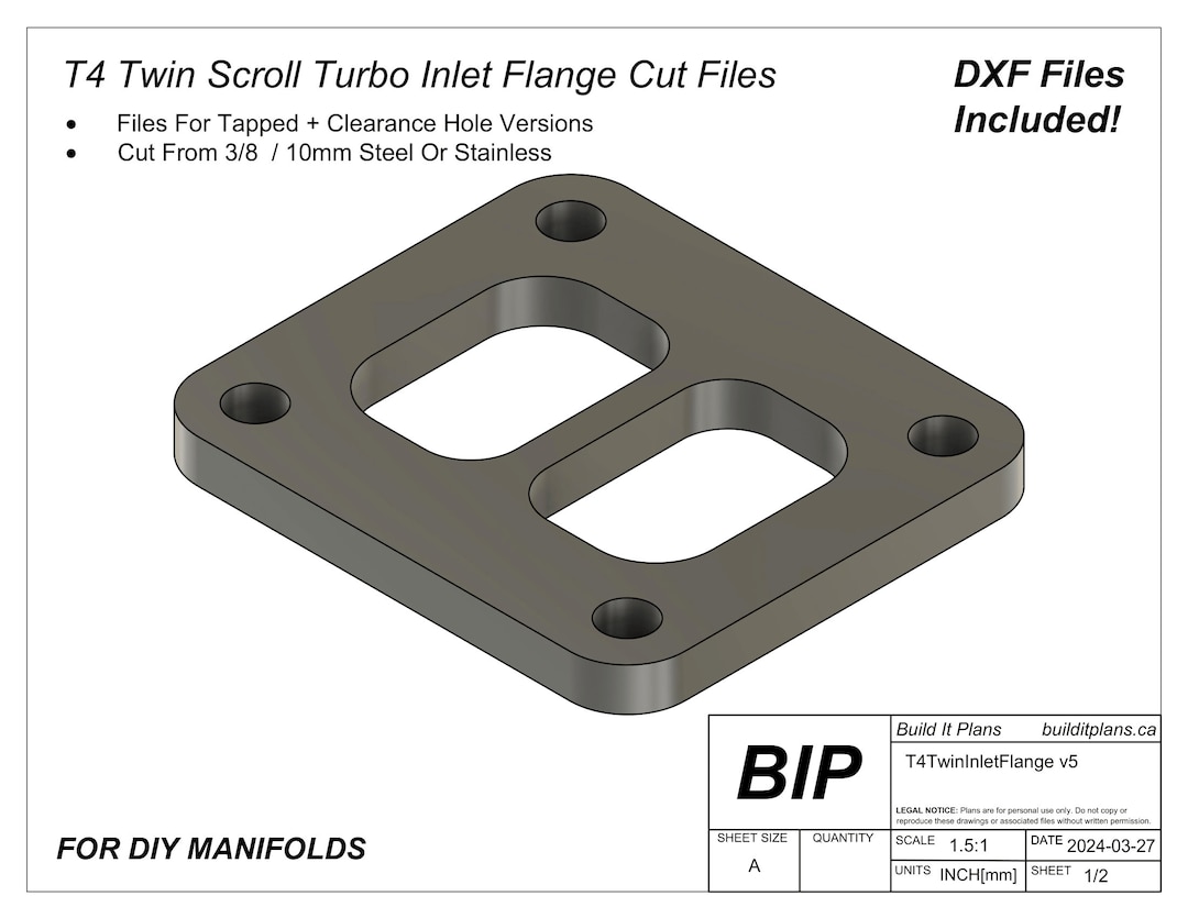 T4 Twin Scroll Turbo Manifold Flange DXF Cut Files - T04 Divided Flange ...