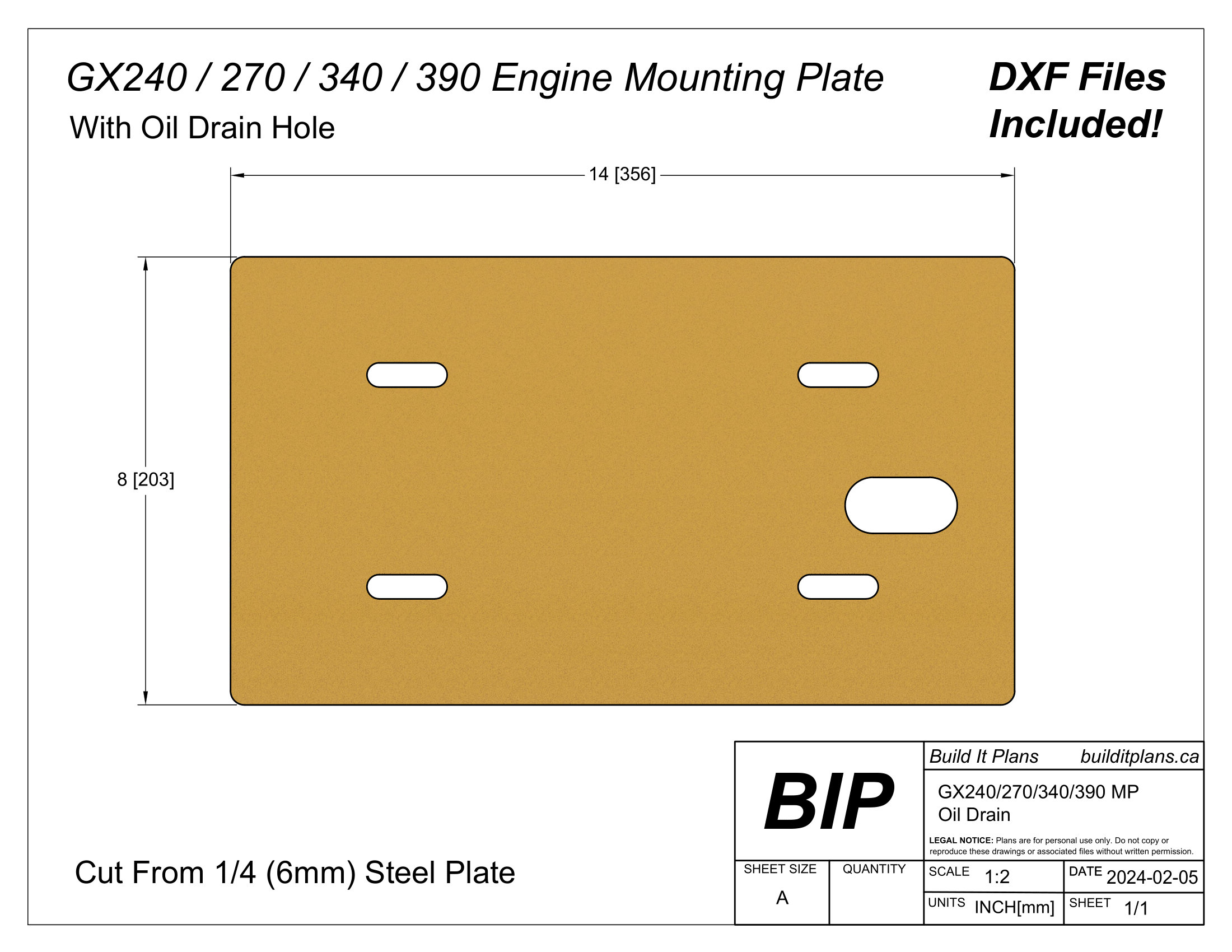 Honda GX240 GX270 GX340 GX390 Engine Mounting Plate DXF Cut Files - Etsy