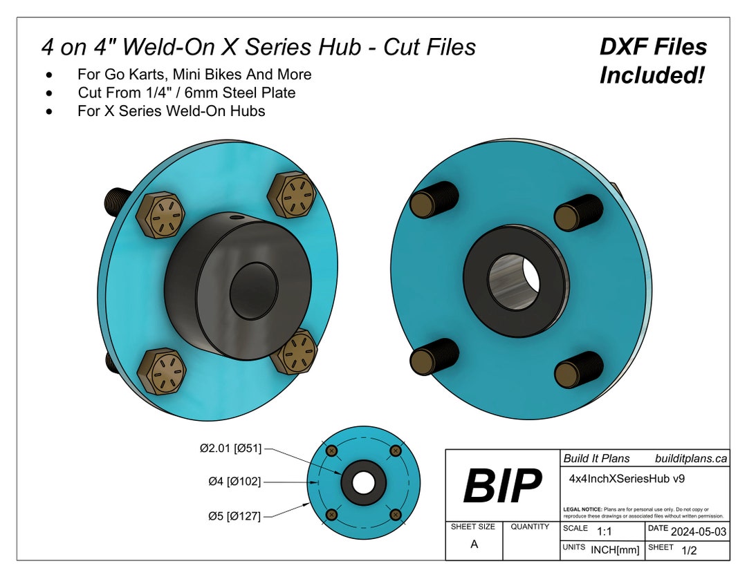 4x4 Go Kart Hub DXF Cut Files for 4 Bolt 4" PCD Wheel Hub - Etsy