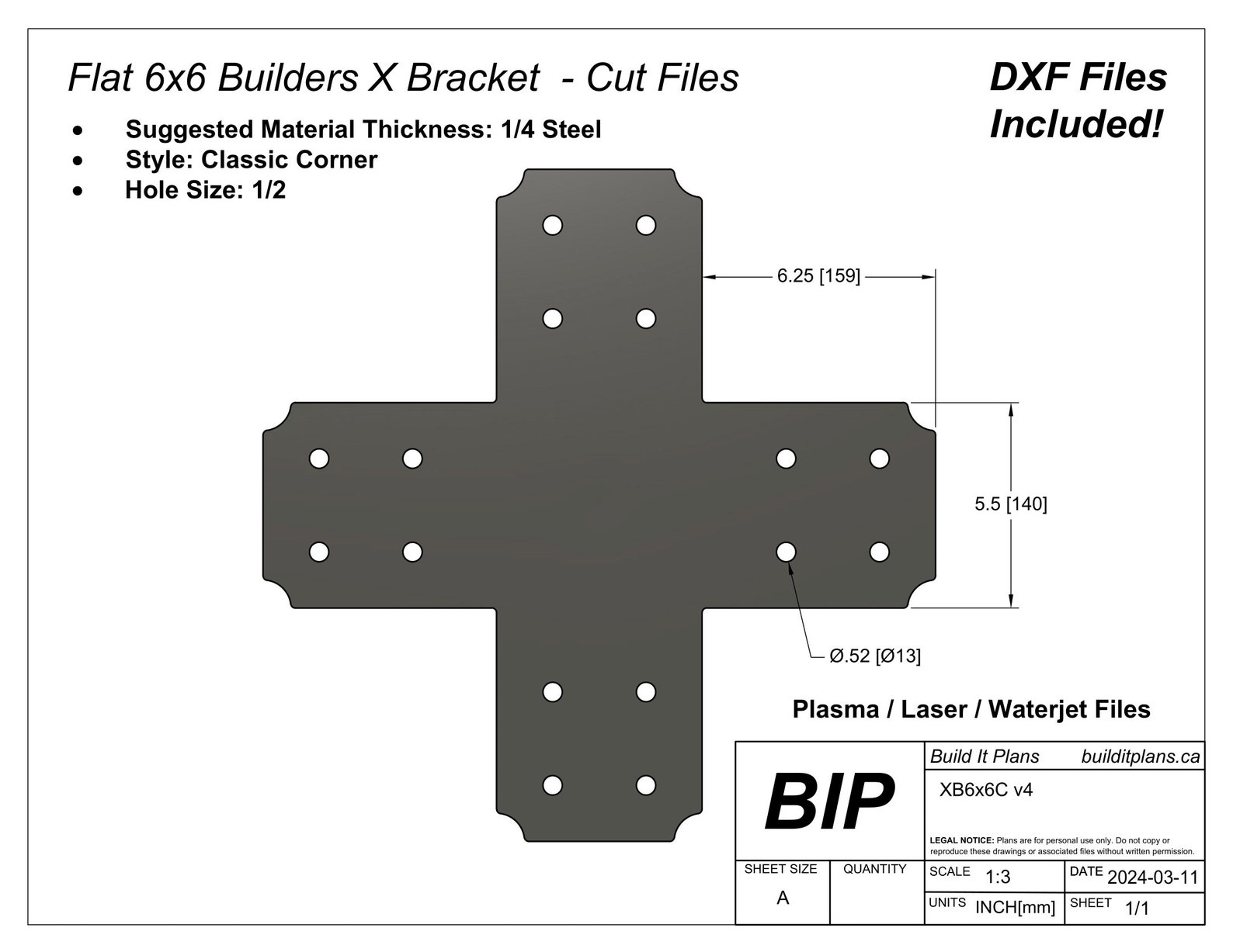 Classic 6x6 Post X Bracket DXF Cut File - Etsy