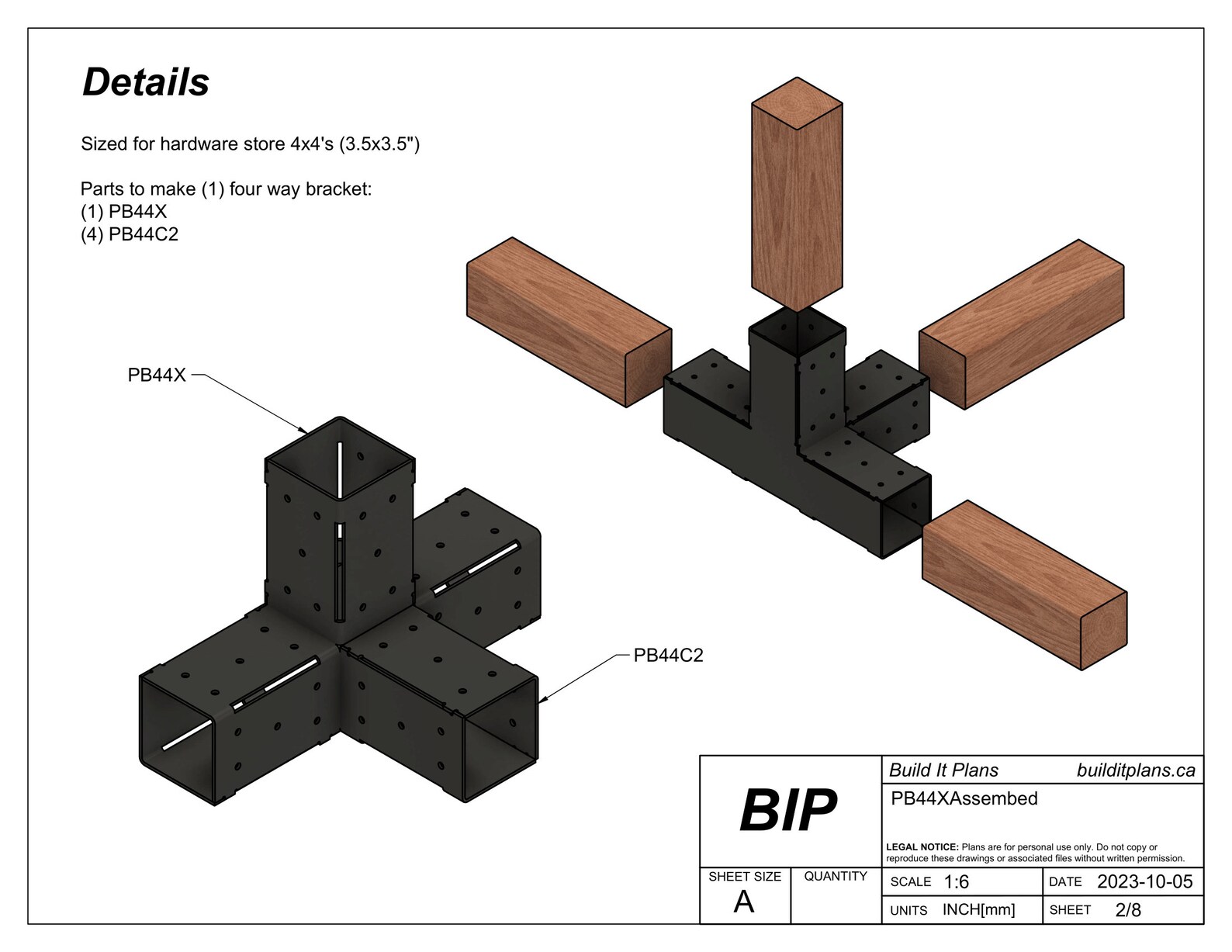 4x4 Post 4 Way Bracket Cut Files for Pergolas - 4 Arm Bracket DXF ...