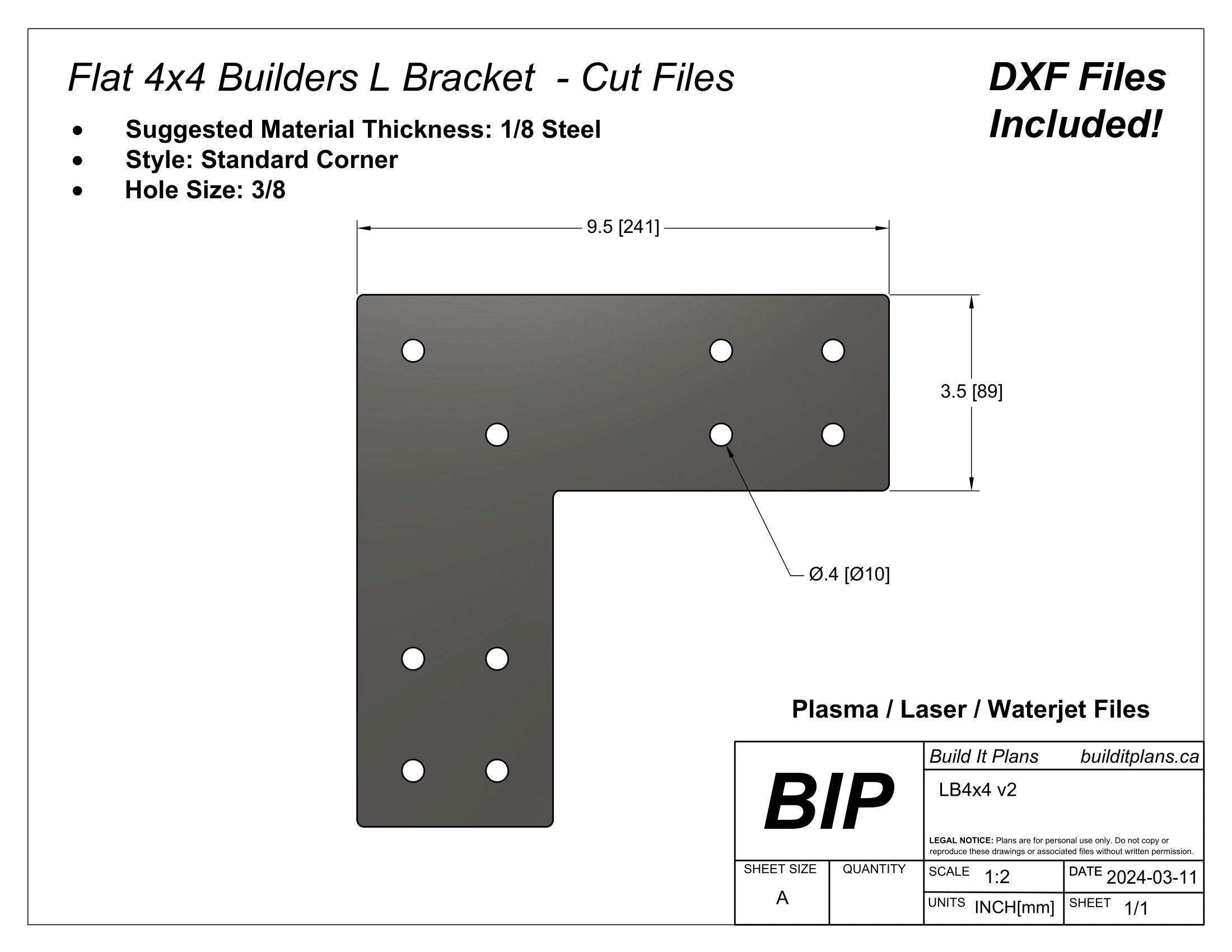 Standard 4x4 Post L Bracket DXF Cut File - Etsy