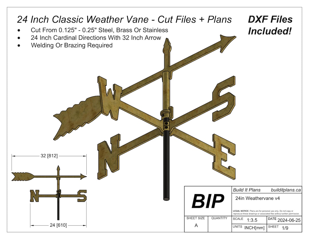 24 Inch Weathervane Cut Files & Plans: CNC Plasma DXF, PDF (digital ...