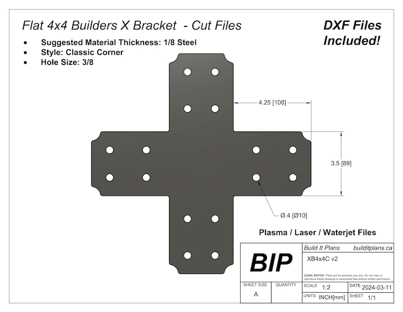 Classic 4x4 Post X Bracket Cut File for Timber Frame DXF Plasma File ...