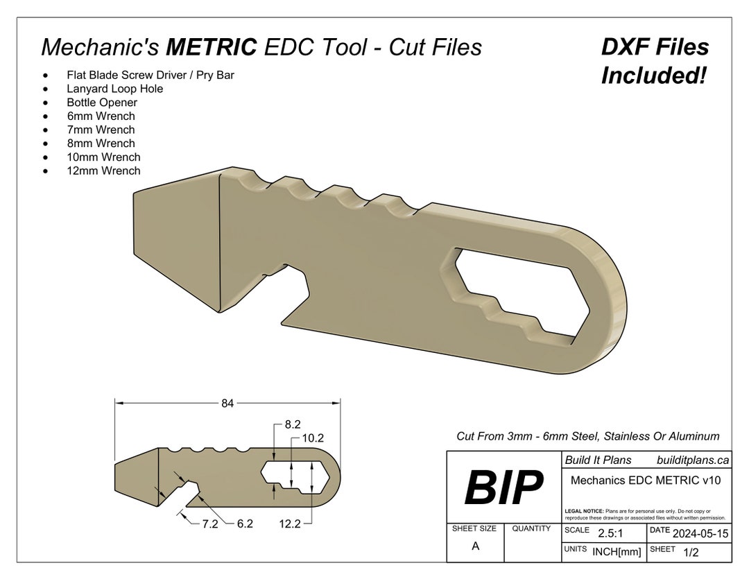 Mechanics EDC Tool DXF File - METRIC Wrench and Bottle Opener Cut Files ...