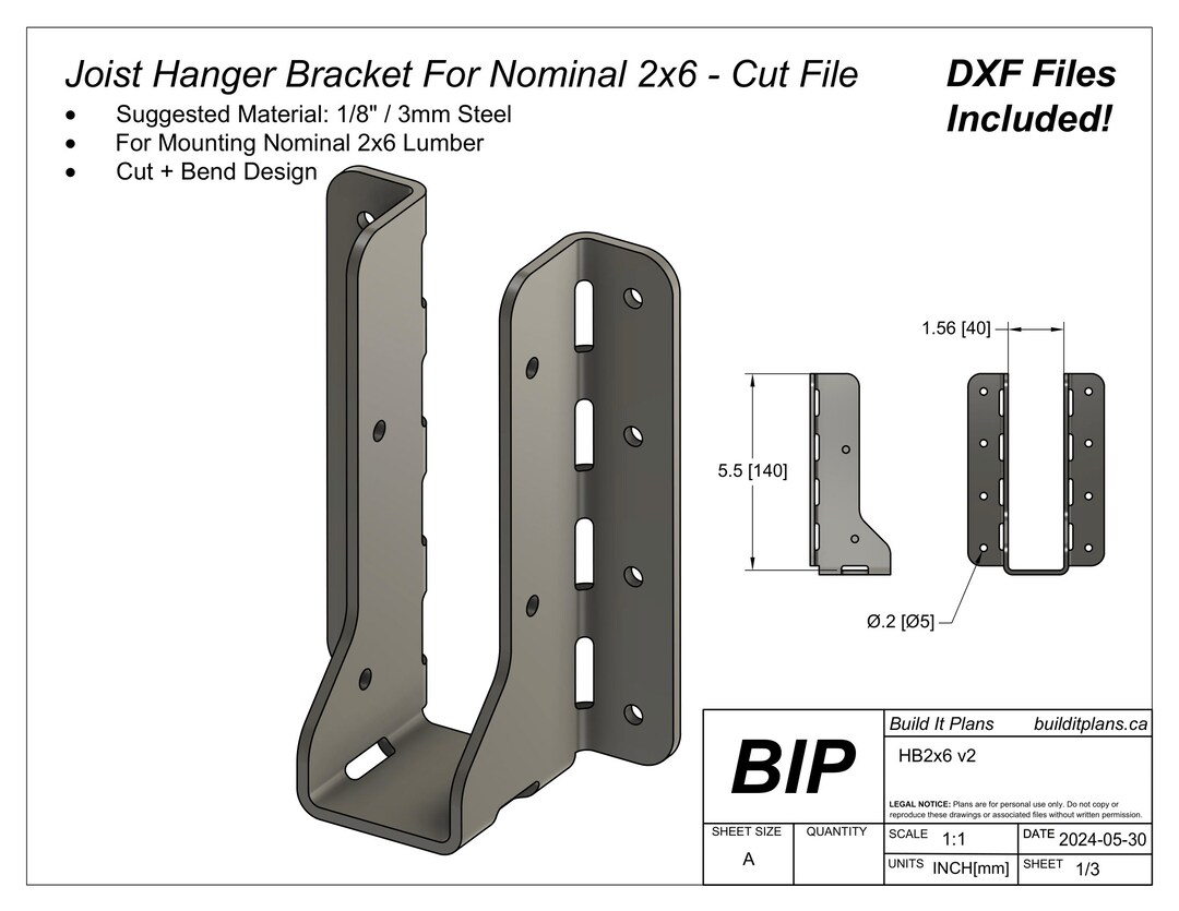2x6 Joist Hanger Bracket DXF Cut File - 2x6 Bracket File - Etsy