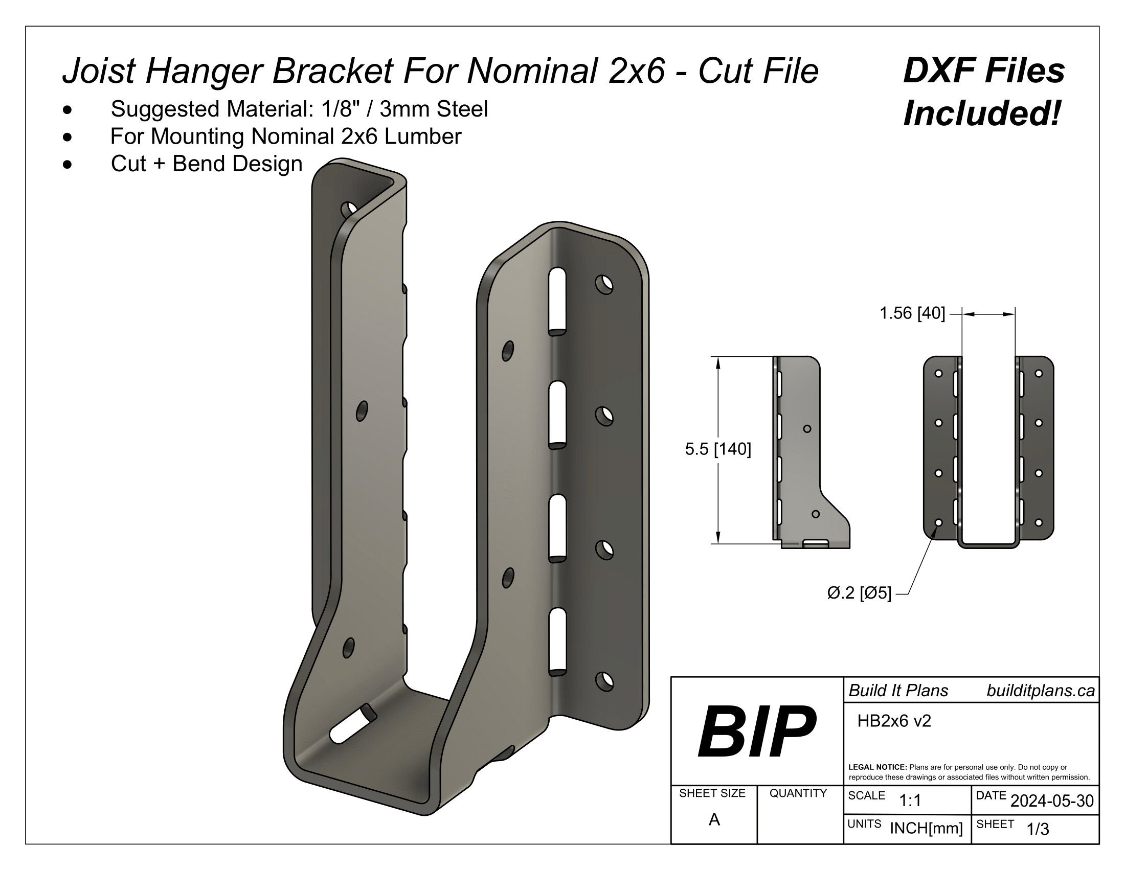 2x6 Joist Hanger Bracket DXF Cut File - 2x6 Bracket File - Etsy
