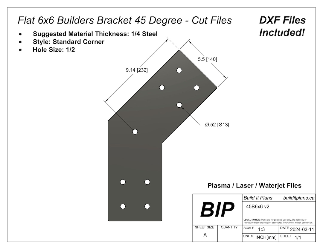 Standard 6x6 Post 45 Degree Bracket DXF Cut File - Etsy