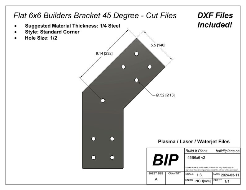 Standard 6x6 Post 45 Degree Bracket DXF Cut File - Etsy