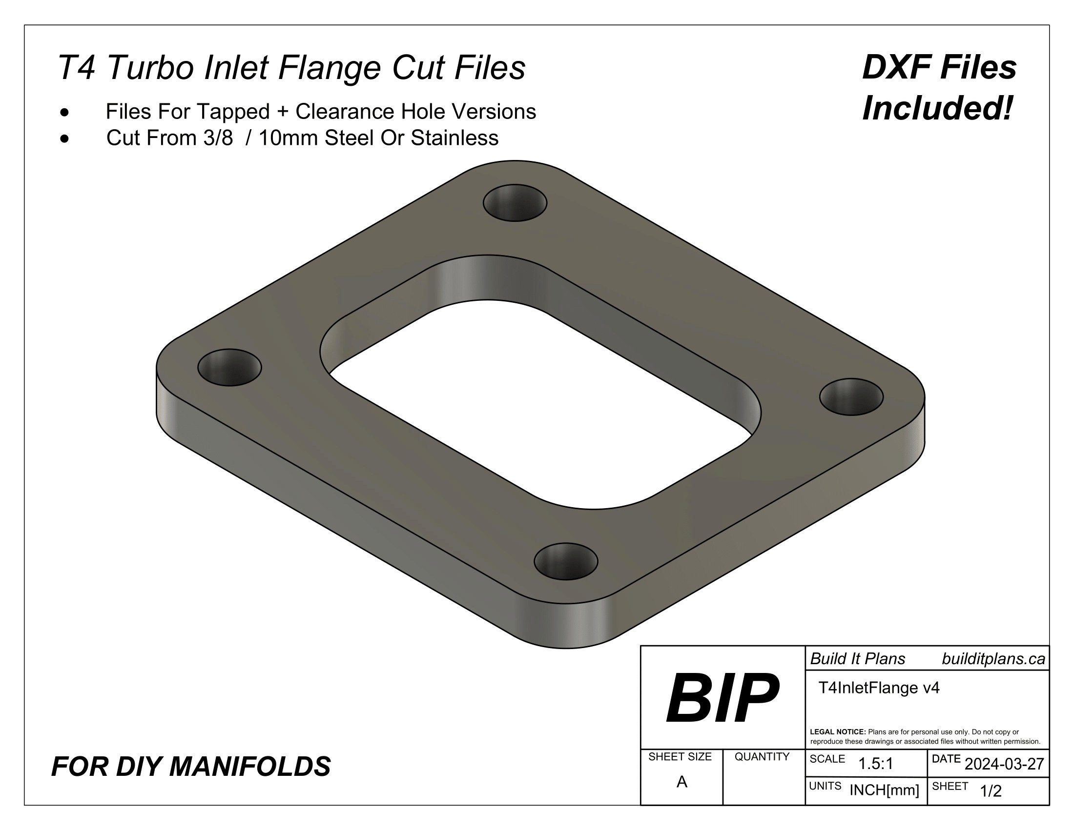 T4 Turbo Manifold Flange DXF Cut Files - T04 Undivided Flange - Etsy