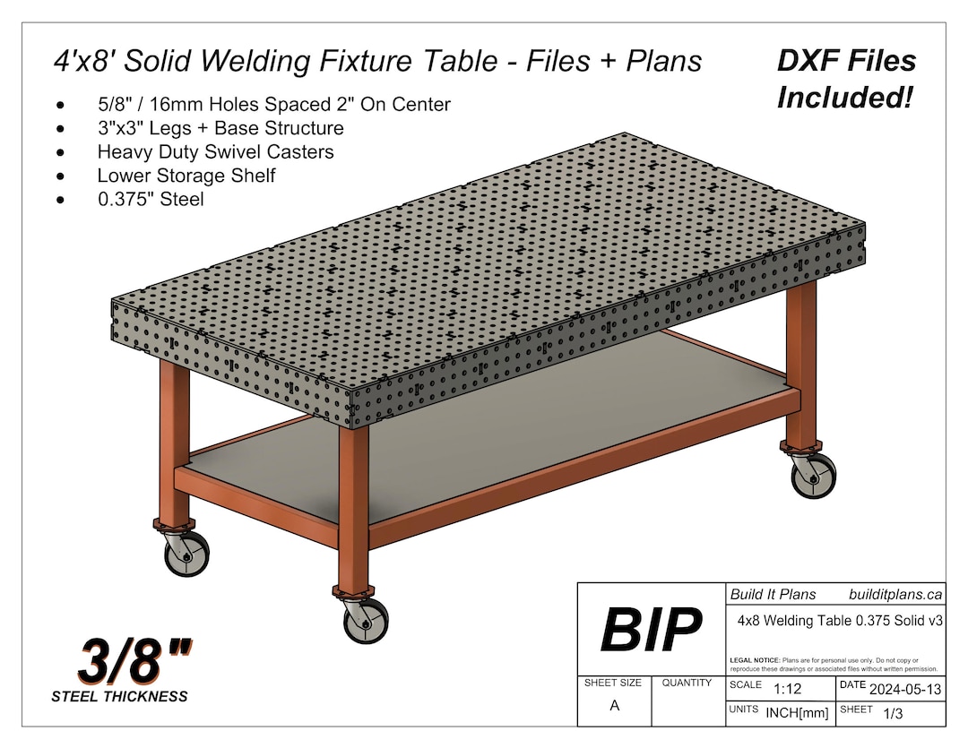 4x8 HD Solid Welding Fixture Table 0.375 Steel Plans and DXF Cut Files ...