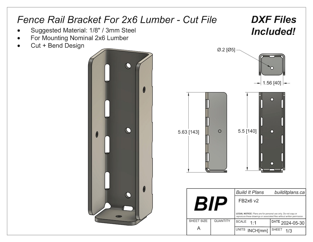 2x6 Fence Rail Bracket DXF Cut File - Etsy