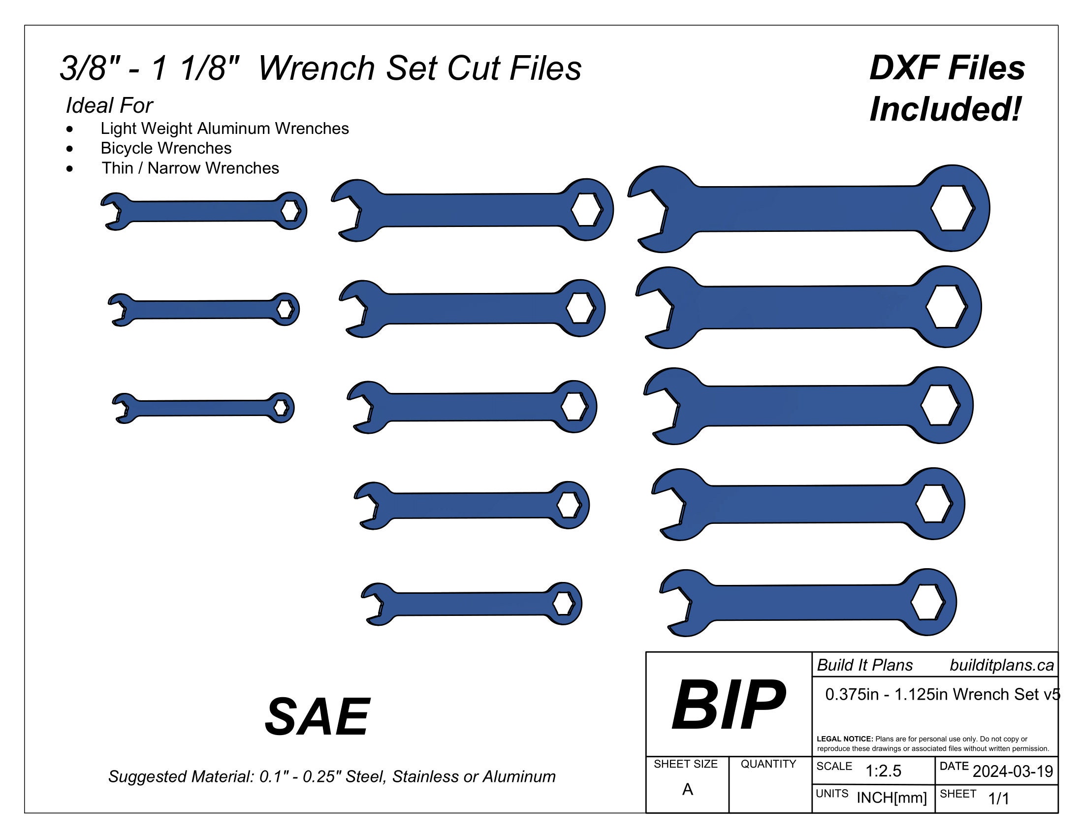 3/8 1 1/8 Inch Wrench Cut Files SAE Wrench Plasma Cut Files for CNC DXF ...
