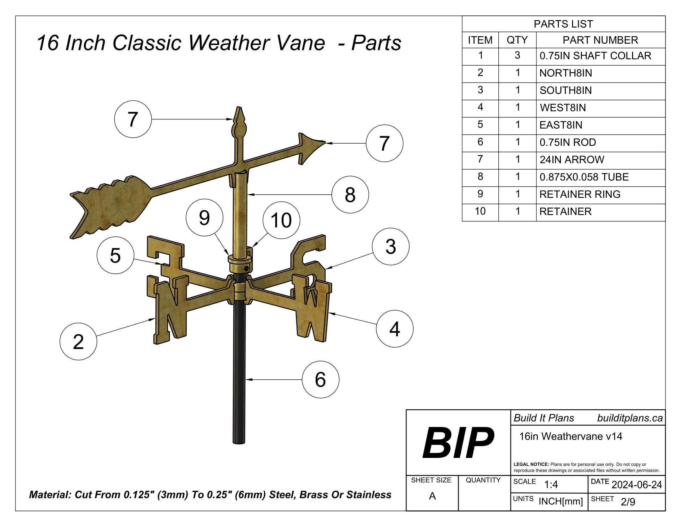 16 Inch Weather Vane Cut Files and Plans - DIY Weathervane DXF Files ...