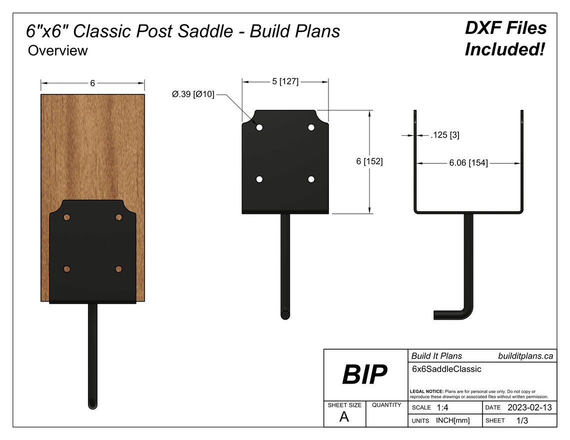 6x6 Post Support Saddle Bracket DXF File Two Styles Plus PDF ...