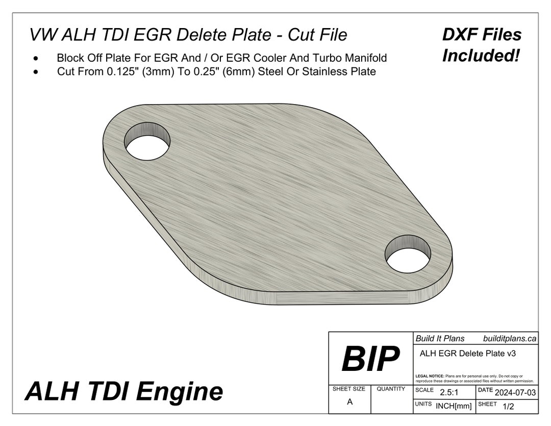 ALH TDI Egr Delete Plate Dxf – VW Diesel Block-off Cut File - Etsy
