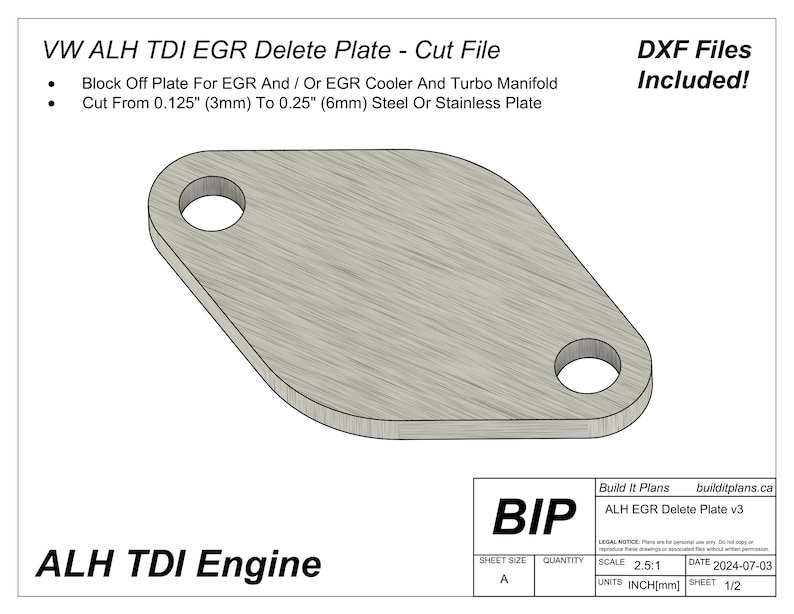 ALH TDI Egr Delete Plate Dxf – VW Diesel Block-off Cut File - Etsy