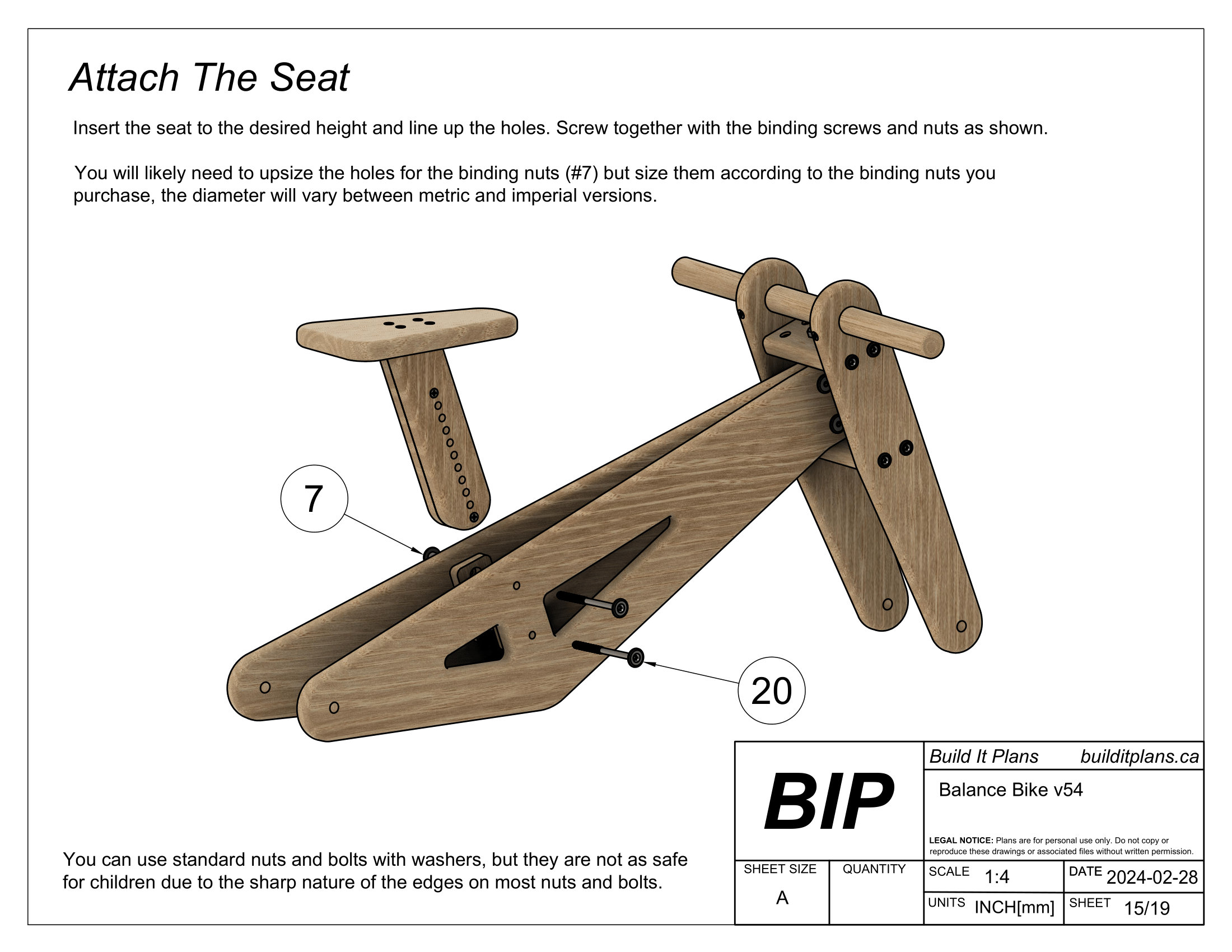 DIY Kids Wood Balance Bike Plans for Childs Bicycle Plans and Digital Files for Wooden Runner ...